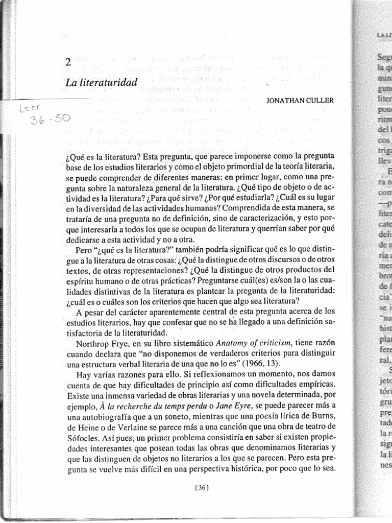 La Literaturidad - Culler, Jonathan. Pp. 36-50 | PDF