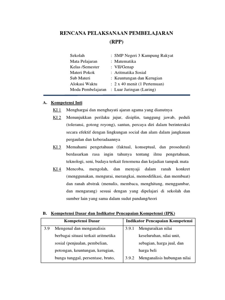 RPP Matemtika PJBL | PDF