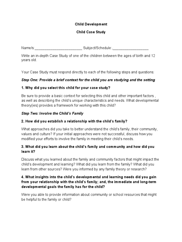 Child Developmemt CASE STUDY 1 | PDF | Child Development ...