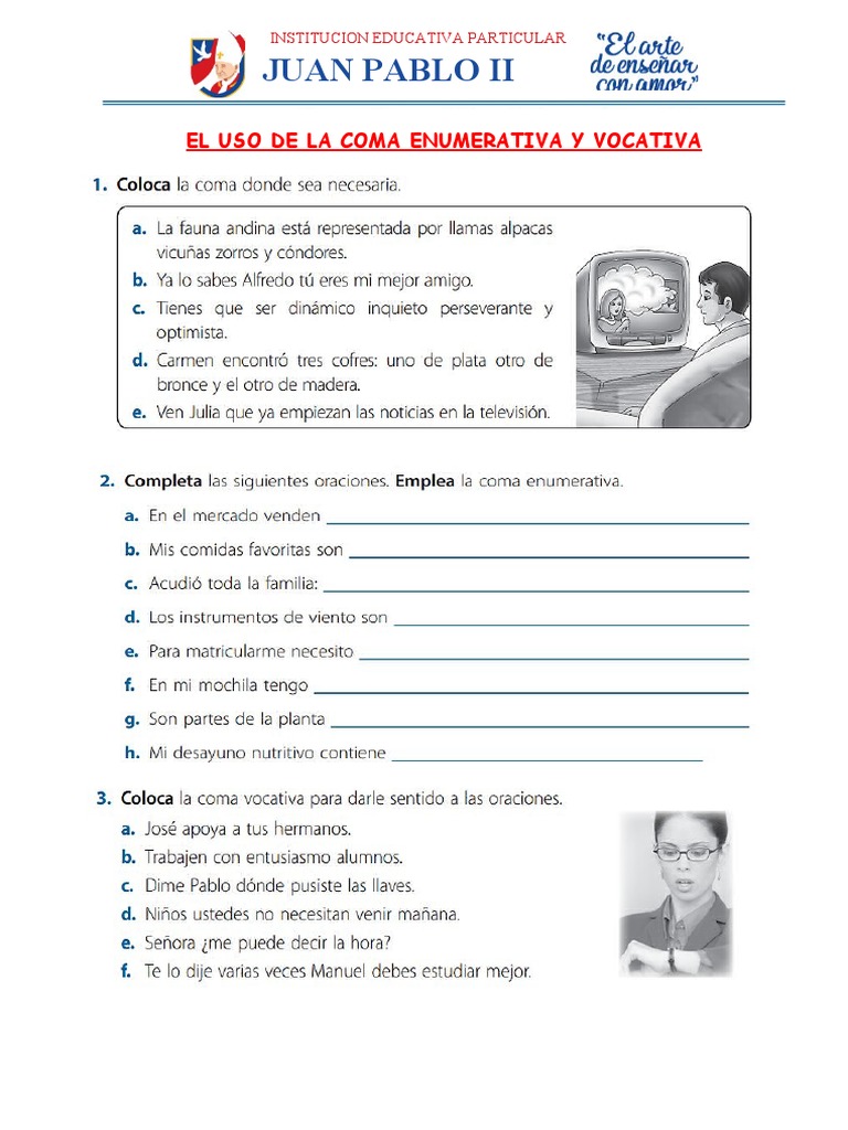 El Uso de La Coma Enumerativa y Vocativa | PDF | Plural | Lingüística