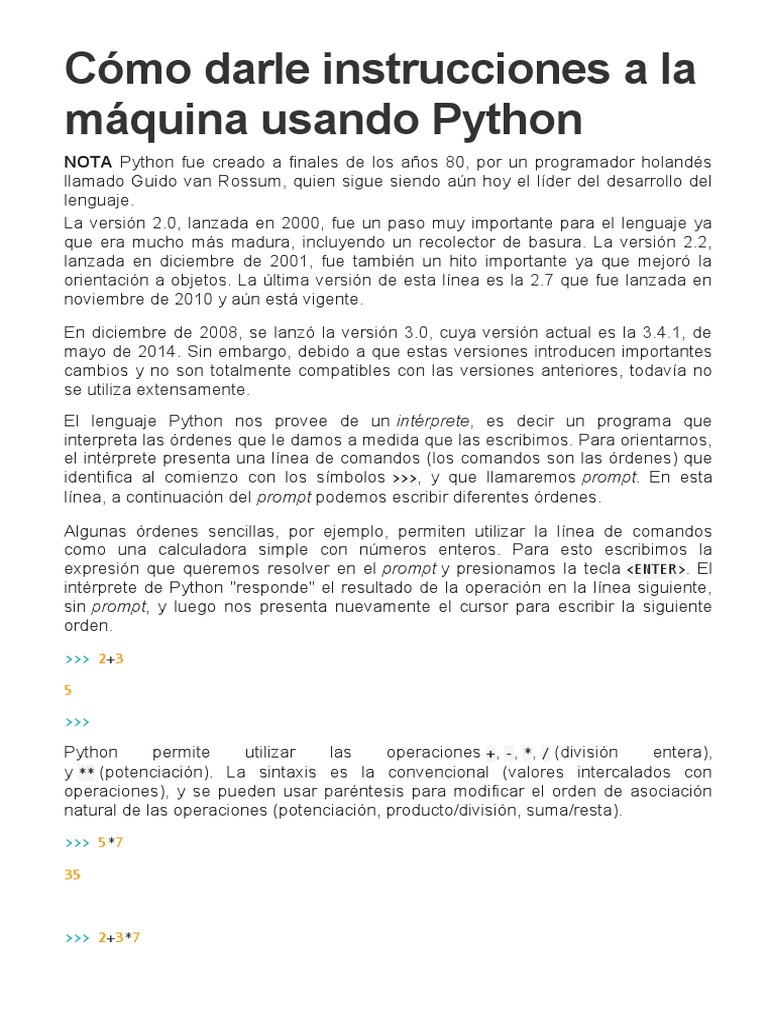 Cómo Darle Instrucciones A La Máquina Usando Python | PDF | Python ...