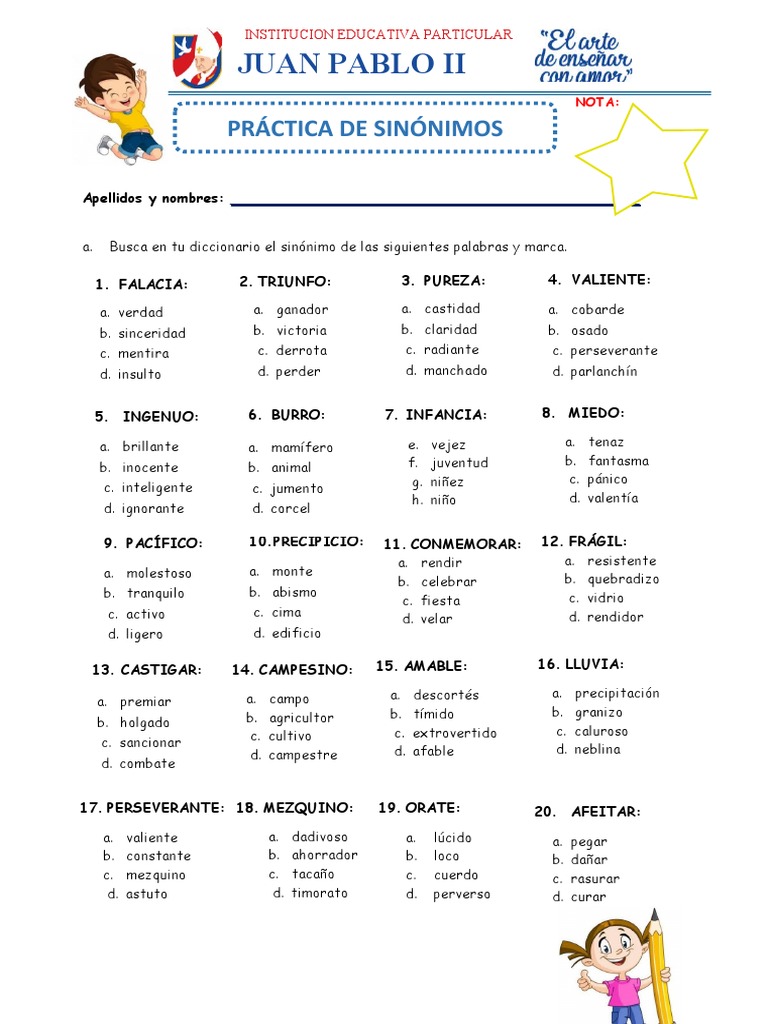 Sinónimos y prefijos: Prácticas de vocabulario | PDF