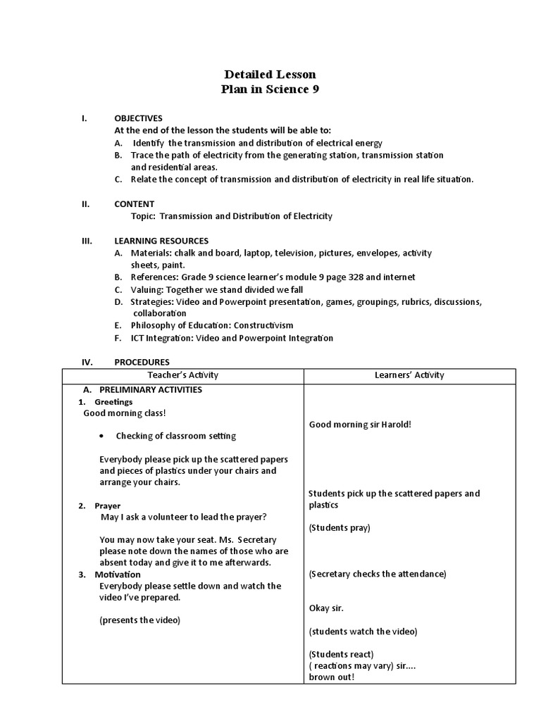 Detailed Lesson Plan in Science 9 | PDF | Electric Power Distribution ...