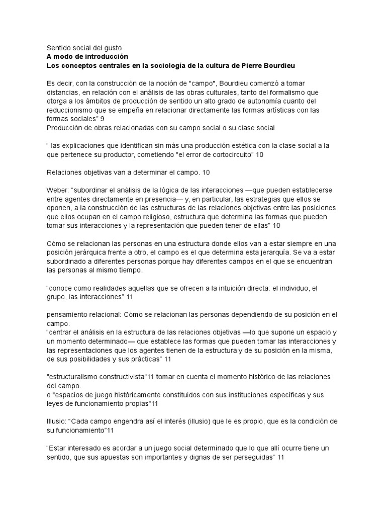 Sentido Social Del Gusto. Pierre Bourdieu. Conceptos Principales | PDF ...