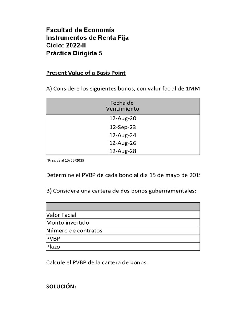 IRF - Práctica Dirigida 5 - Solución | PDF | Duración del bono | Contabilidad financiera