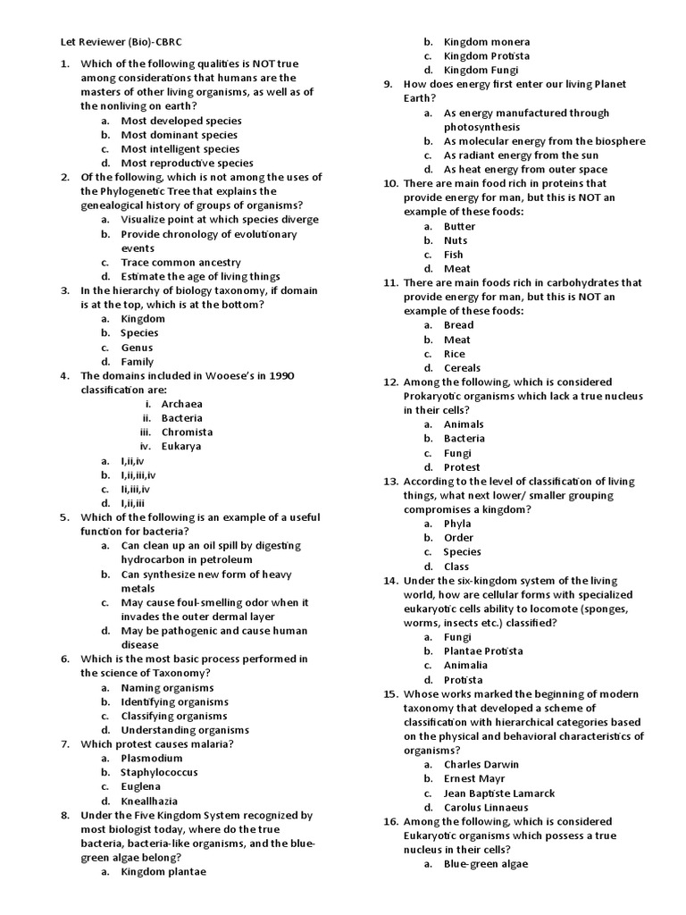 Bio Let Reviewer | PDF | Cell (Biology) | Organisms