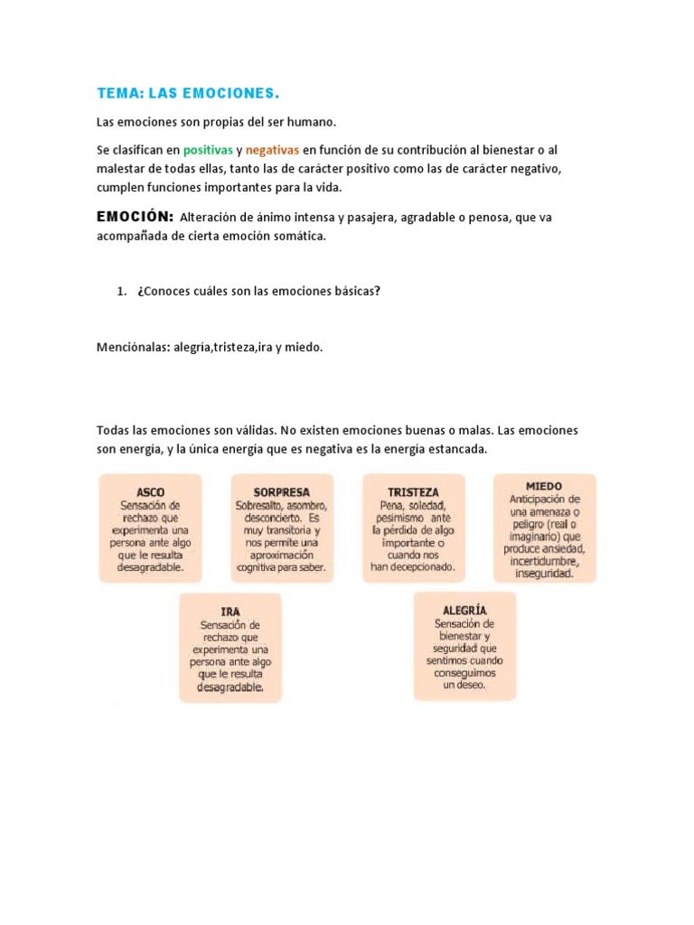 Clasificación y Funciones de las Emociones | PDF | Las emociones ...