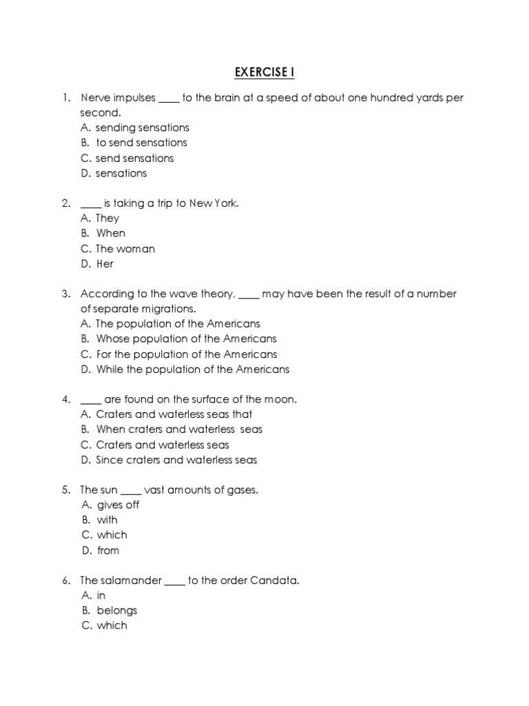 Exercise I Structure and Written Expressions 1 | PDF | Travel
