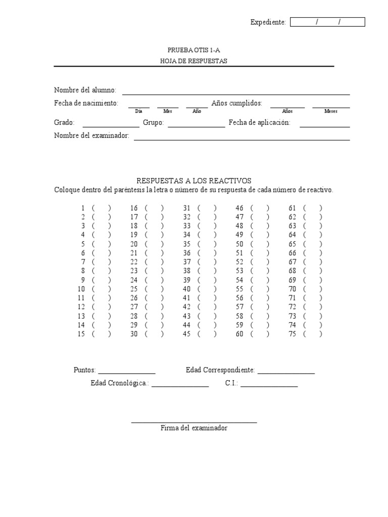 Respuestas del Test de Otis 1-A | PDF