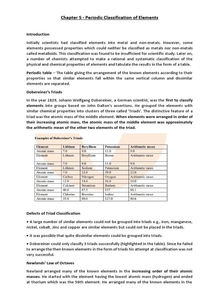 Chapter 5 - Periodic Classification | PDF | Periodic Table | Chemical ...