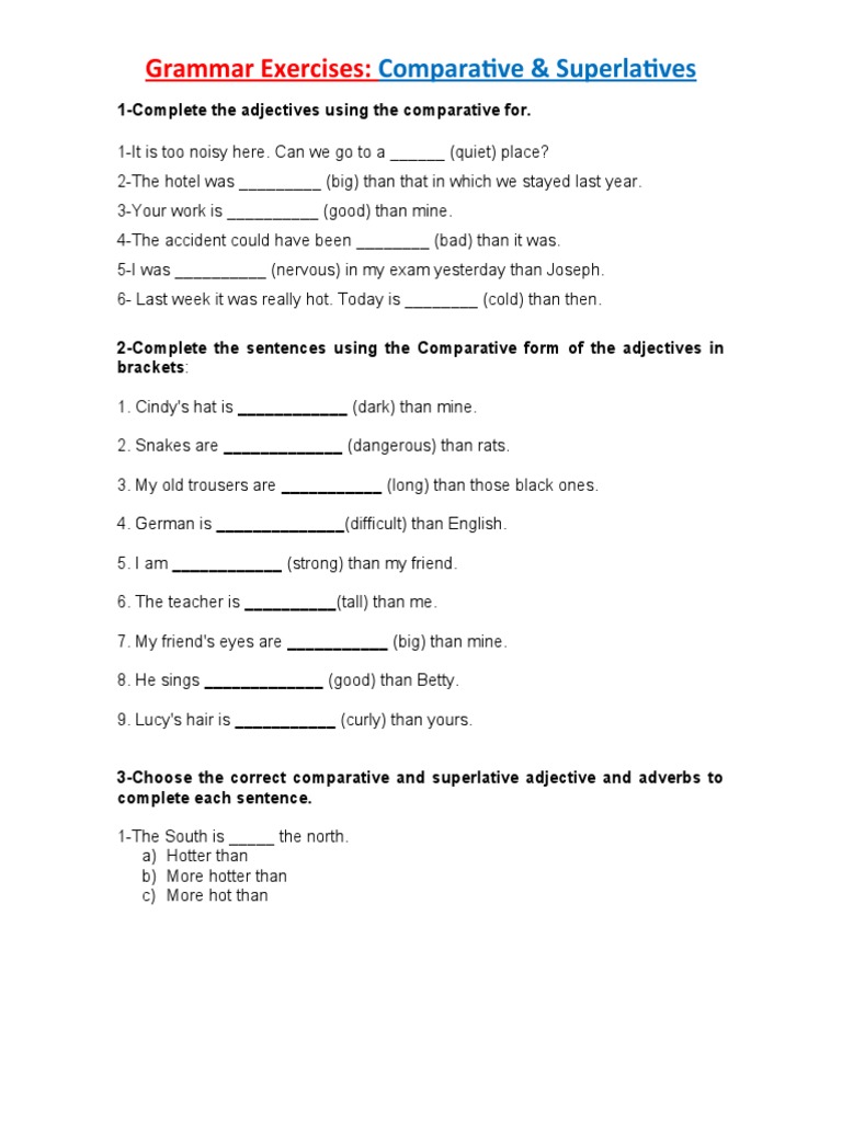 Exercises - Comparative & Superlatives | PDF