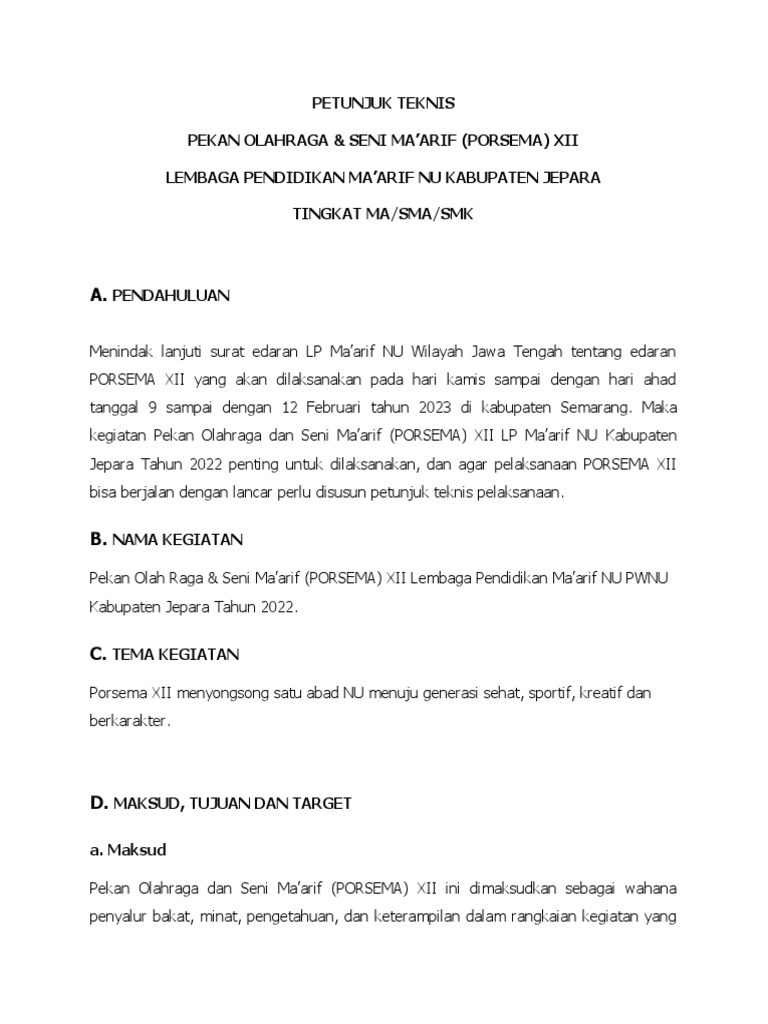 Petunjuk Teknis Porsema 2022 | PDF