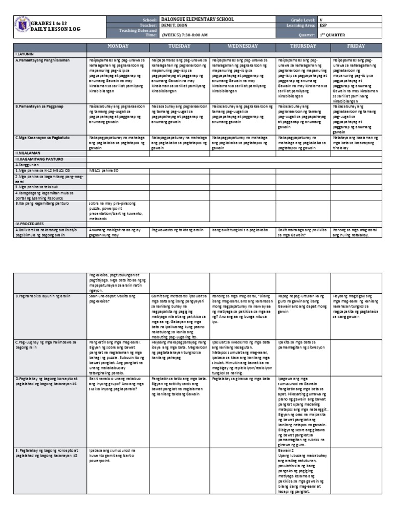 DLL - Esp 5 - Q1 - W5 | PDF