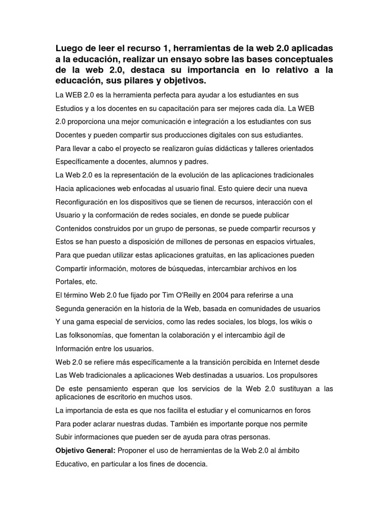 Unidad 5. Actividad 1. Herramientas de La Web 2.0 Aplicadas A La Educación | PDF | web 2.0 | Red ...