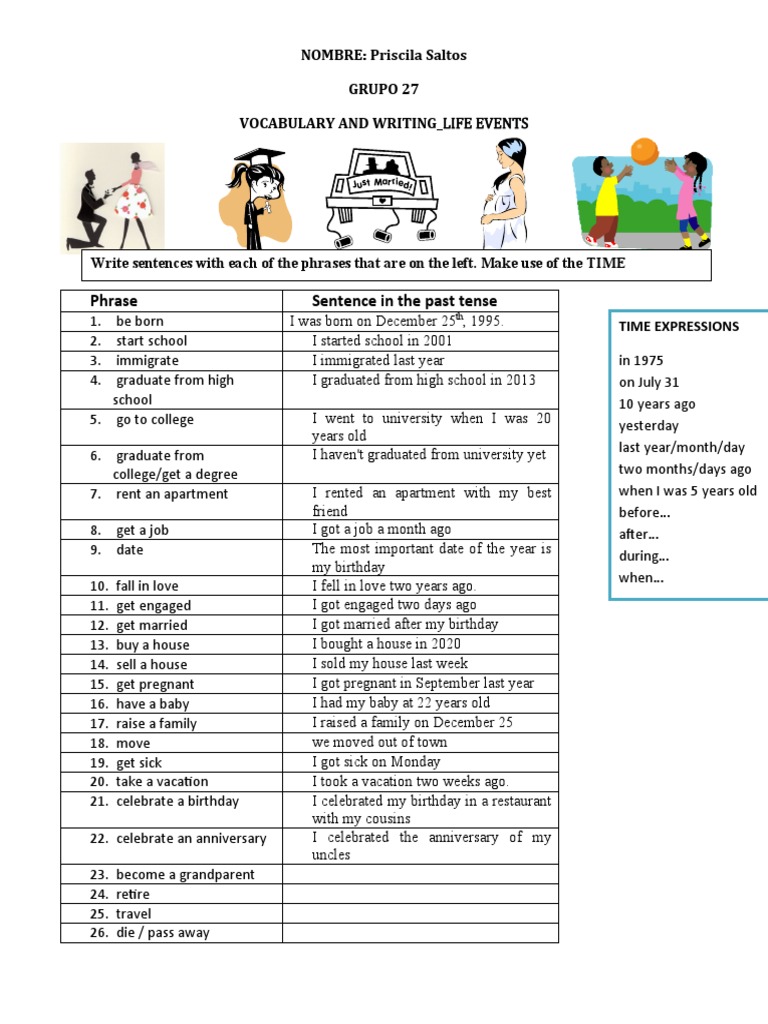 Life Events Vocabulary Exercises | PDF | Grammar | Languages
