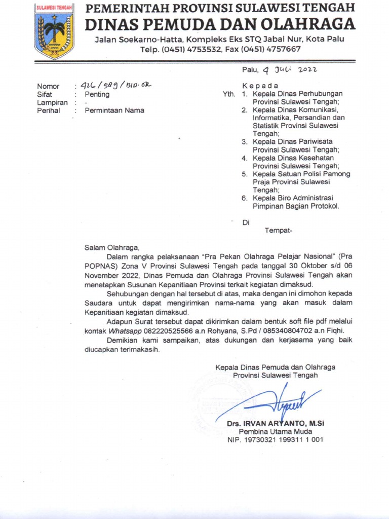 Kadis Pemuda Dan OlahRaga | PDF