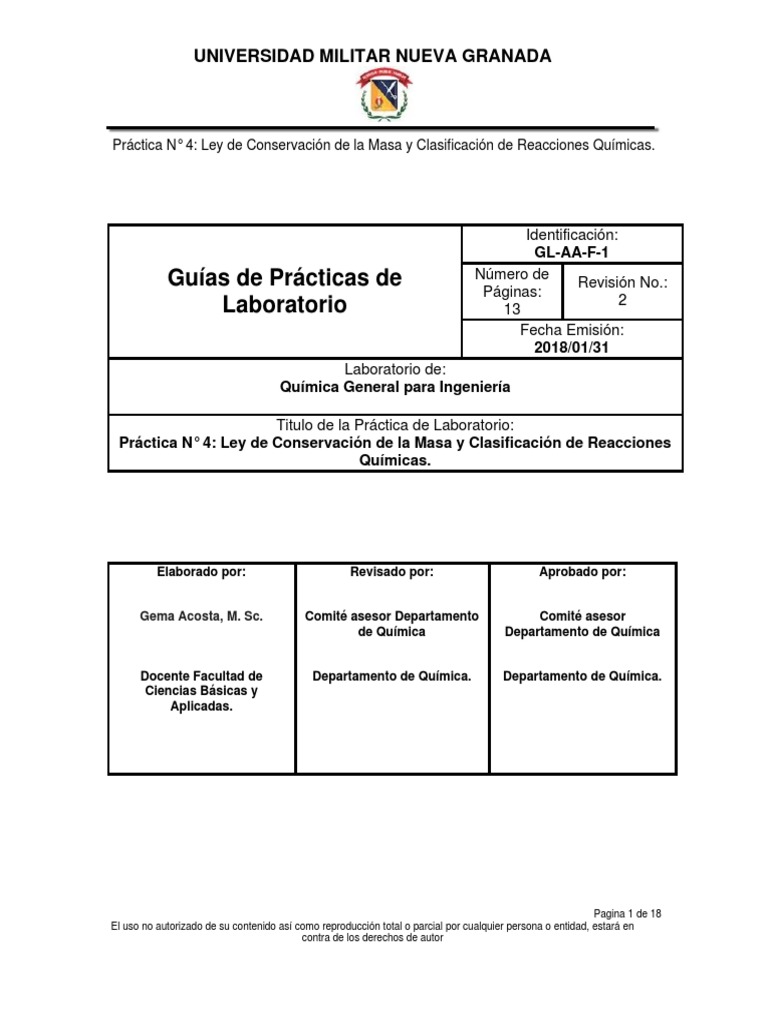 Conservación de Masa y Reacciones Químicas | PDF | Redox | Reacciones ...