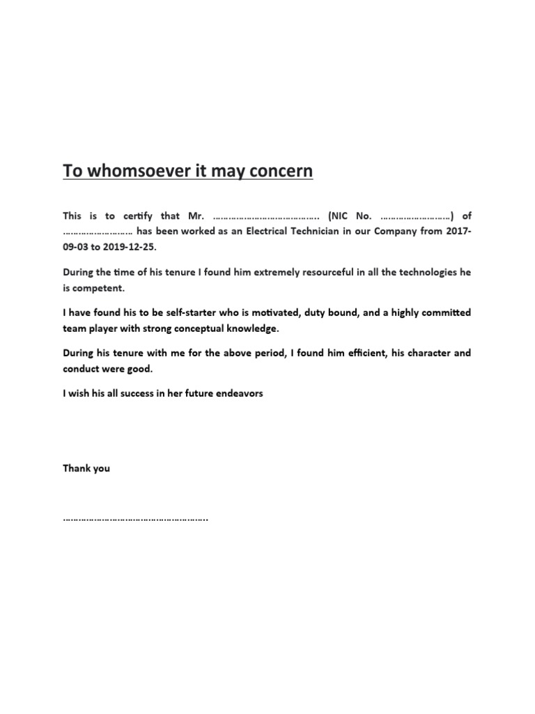 Technician Experience Letter Format | PDF | Career & Growth | Business