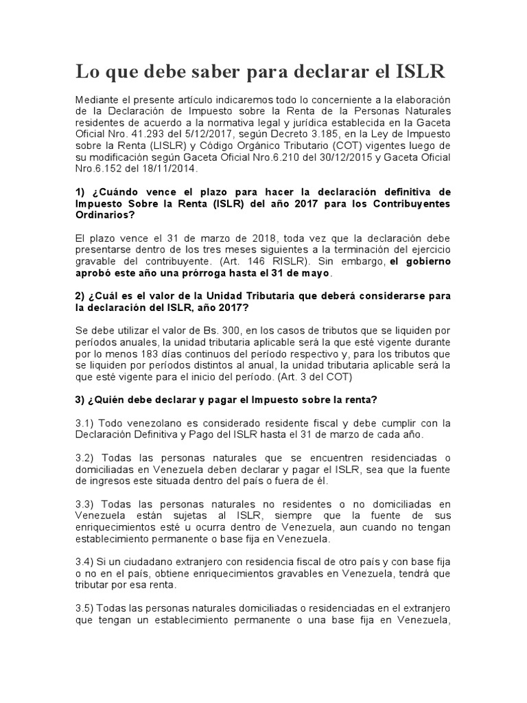Guía para Declarar el ISLR 2017 | PDF | Impuesto sobre la renta | Impuestos