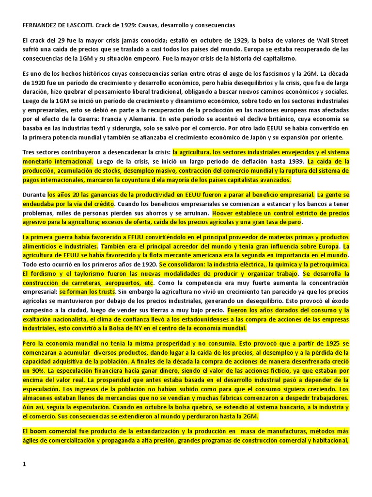 Causas y Consecuencias del Crack del 29 | PDF | Inflación | Accidente ...