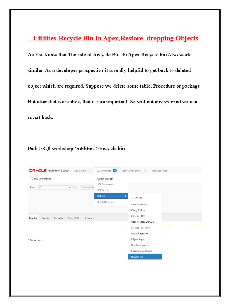 Restoring Deleted Database Objects Using the Apex Recycle Bin | PDF