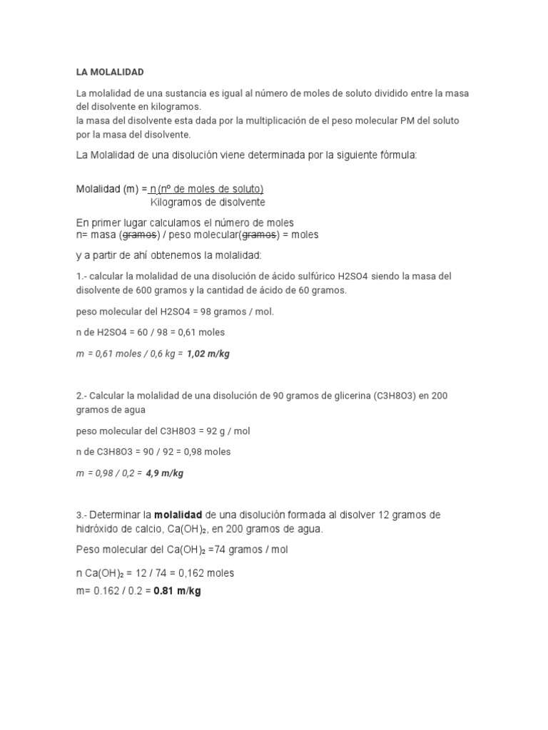 La Molalidad y Normalidad | PDF | Concentración | Análisis