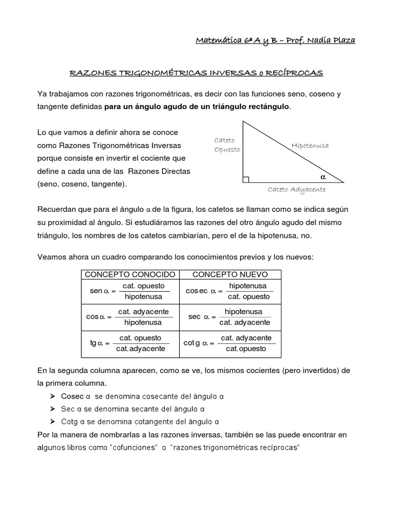 Razones Trigo Recip - 074227 | PDF | Funciones trigonométricas | Trigonometría