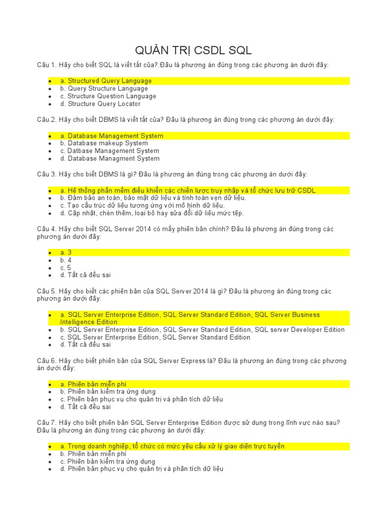 Quản Trị Csdl SQL 01 | PDF