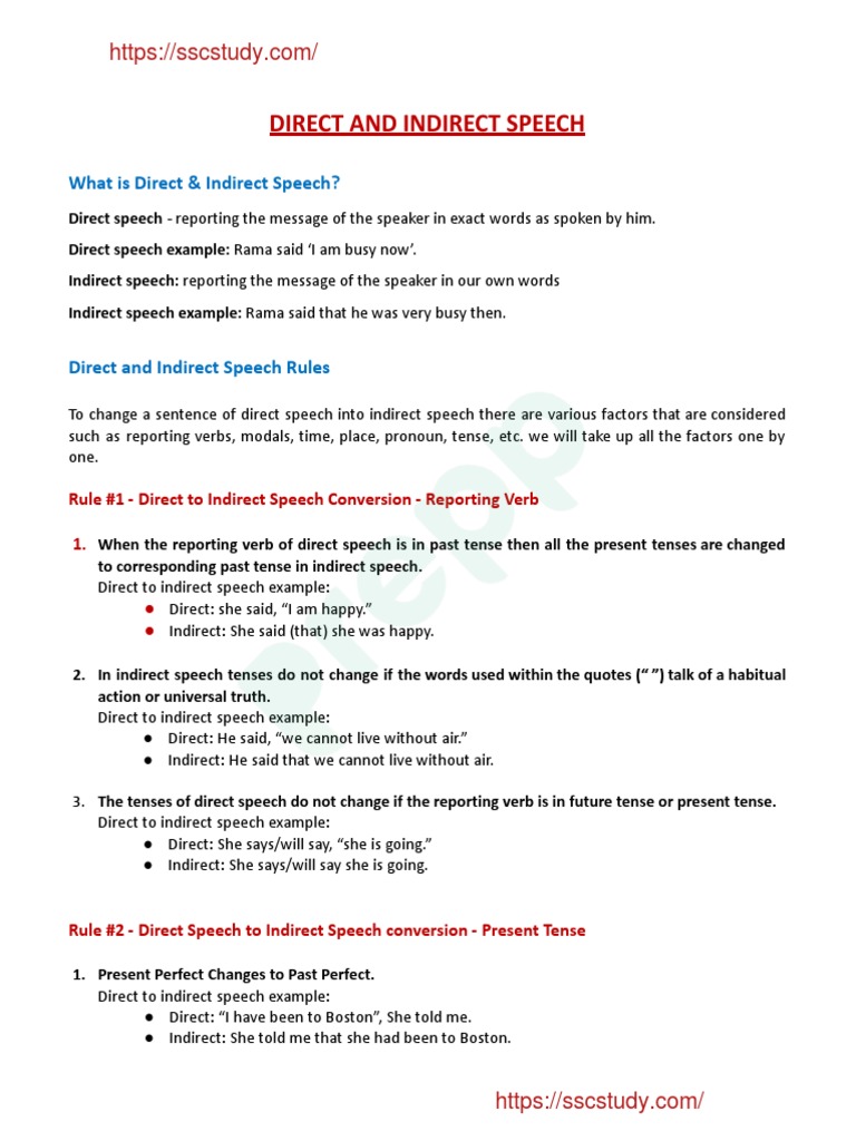 Direct and Indirect PDF (Sscstudy - Com) | PDF | Verb | Grammatical Tense