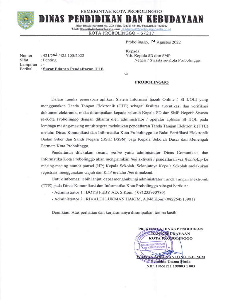 Surat Registrasi TTE Diskominfo | PDF