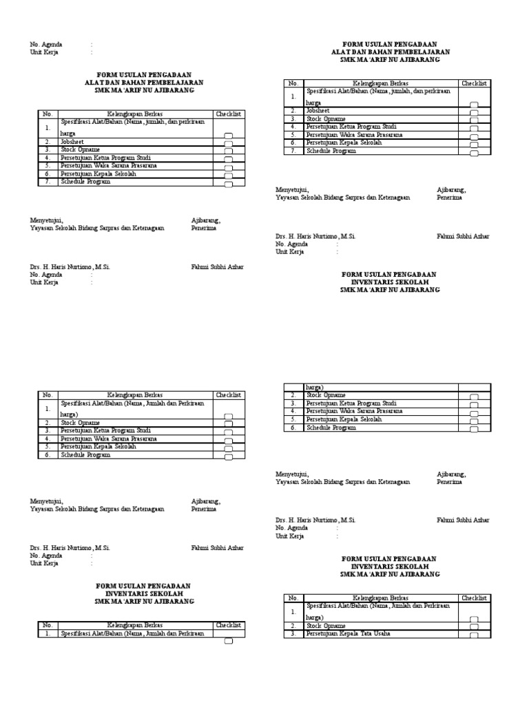 Form Usulan Pengadaan Sarpras | PDF