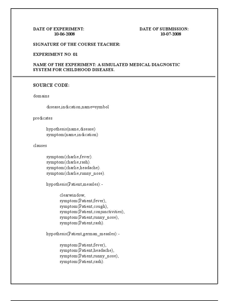 Prolog Program 1 | PDF | Symptom | Medical Diagnosis