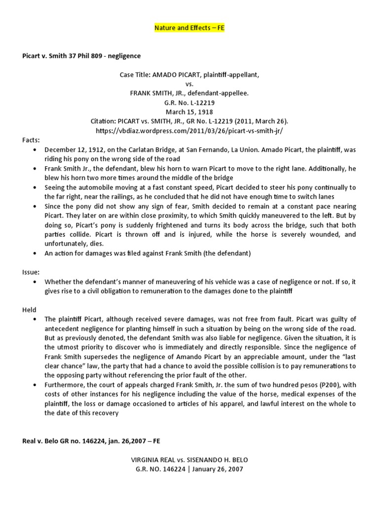 Picart v. Smith: Negligence Case Summary | PDF | Negligence | Lawsuit
