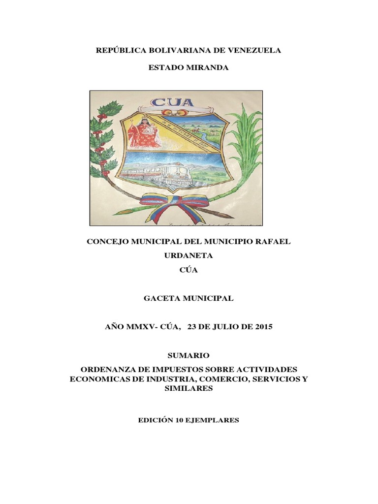 Ordenanza Sobre Actividades Economicas. Ya Corregida y Lista. 2015 Nueva | PDF | Impuestos | Alcalde