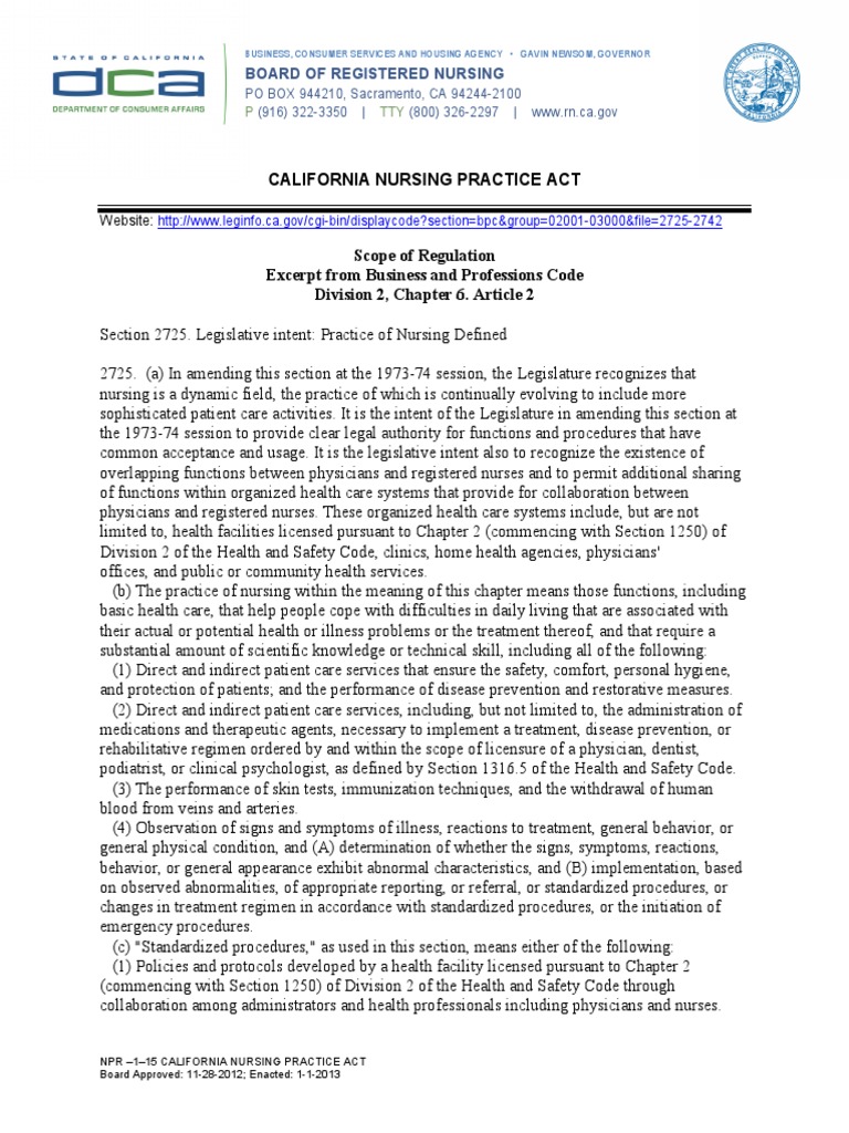 California Nursing Practice Act | PDF | Nursing | Physician