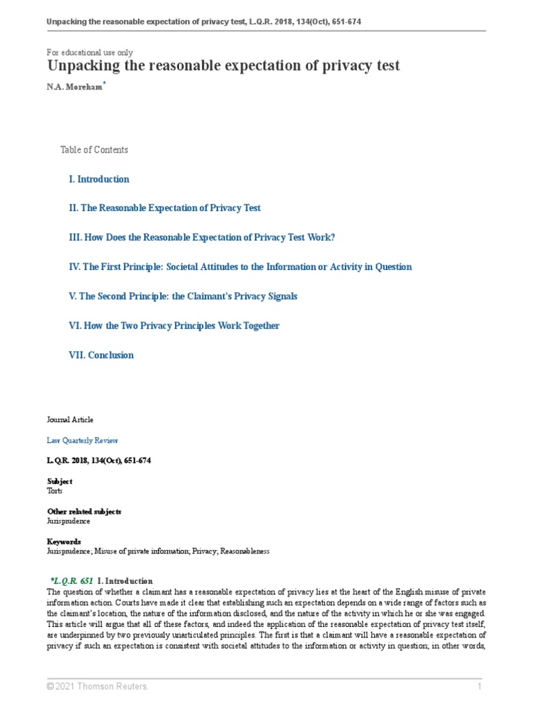 Unpacking The Reasonable Expectation of Privacy Test | PDF | Privacy ...