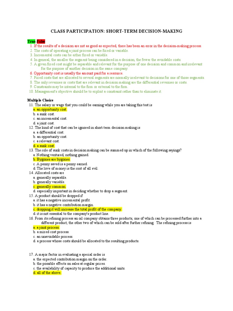 STDM Class Partipation QandA | PDF | Opportunity Cost | Cost