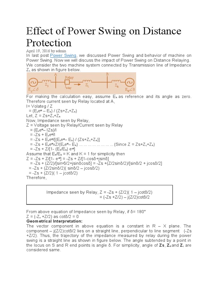 Effect of Power Swing On Distance Protection | PDF | Angle | Line ...