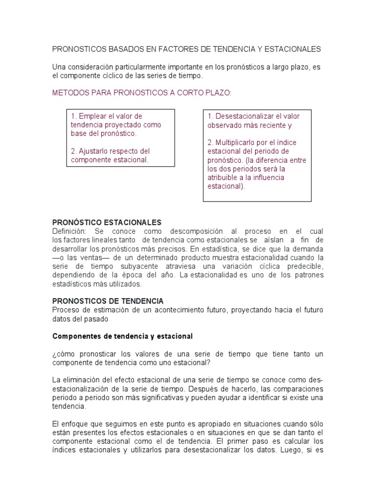 Pronosticos Basados en Factores de Tendencia y Estacionales | PDF ...