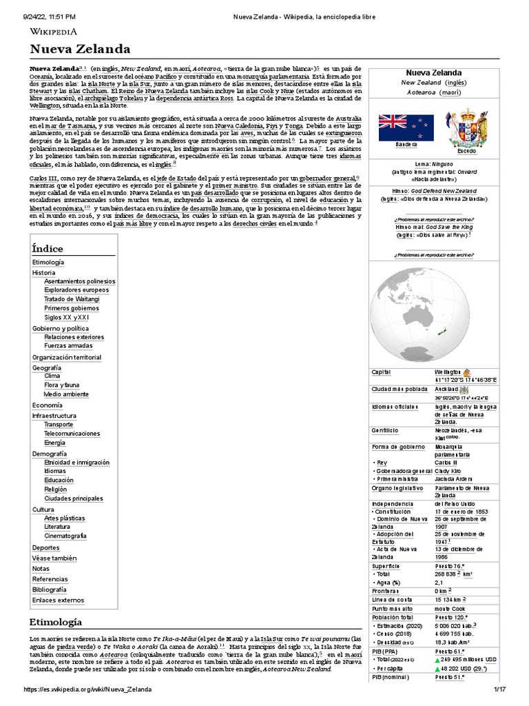 Nueva Zelanda - Wikipedia, La Enciclopedia Libre | PDF | Nueva Zelanda ...