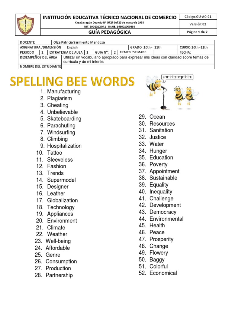 Spelling Bee Words. 10TH and 11TH | PDF