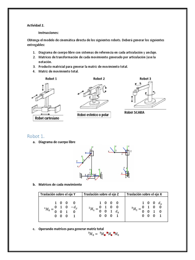 Ejercicio Cinemática Directa | PDF | Rotación | Matriz (Matemáticas)