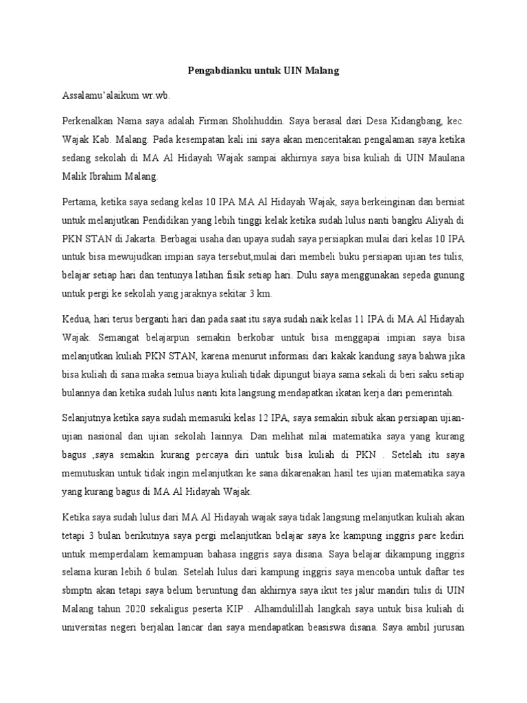 Pengabdianku Untuk UIN Malang | PDF