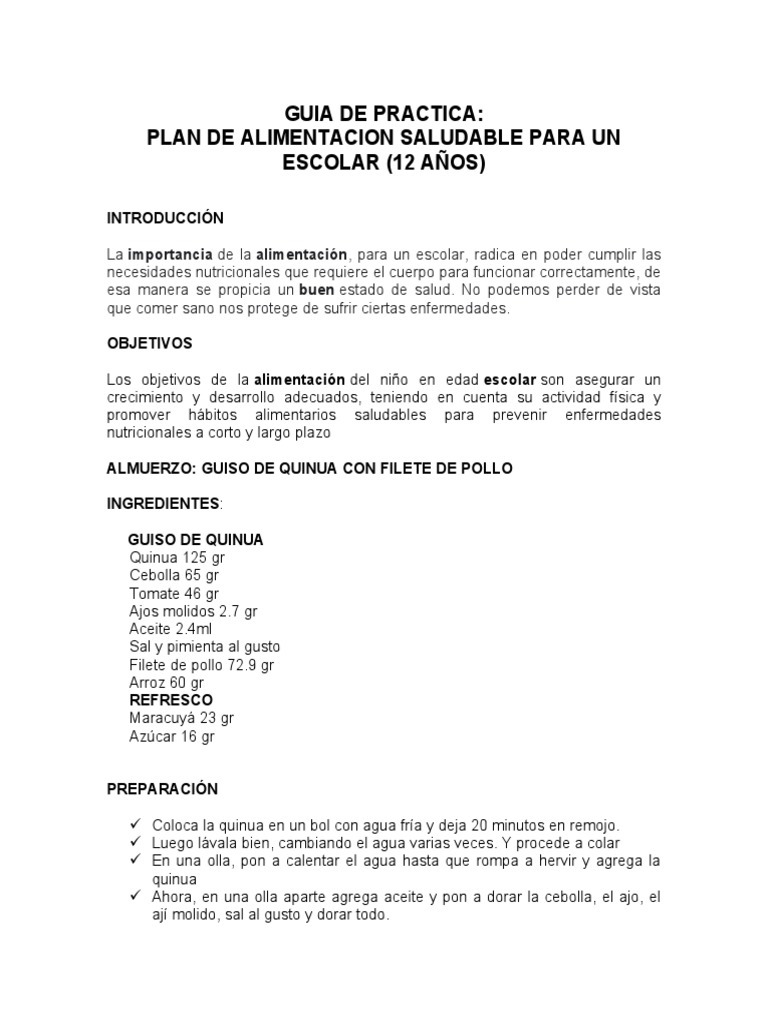 Plan de Alimentacion Escolar | PDF | Alimentos | sal