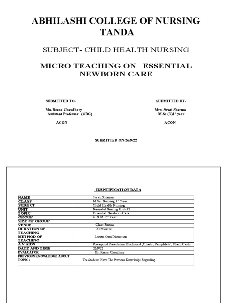 Lesson Plan On - Essential-Newborn | PDF | Childbirth | Breastfeeding