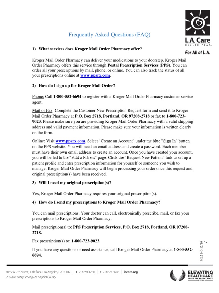 ml2140 Kroger Faqs 201912 | PDF | Medical Prescription | Mail