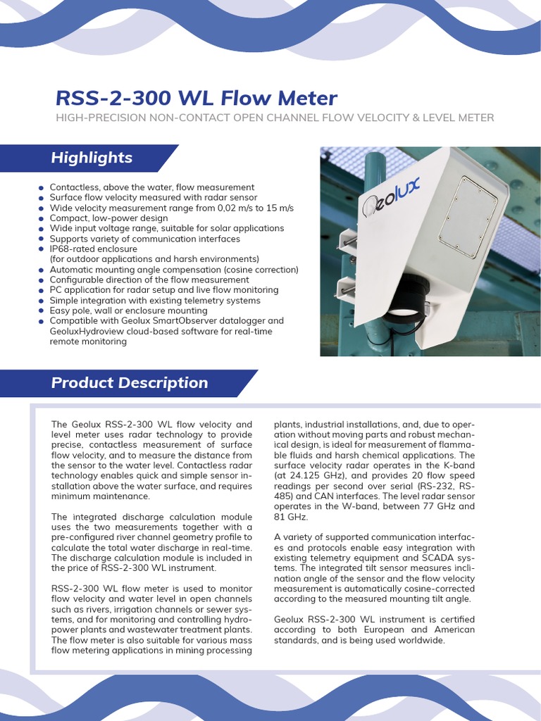 RSS-2-300WL Datasheet | PDF | Flow Measurement | Radar
