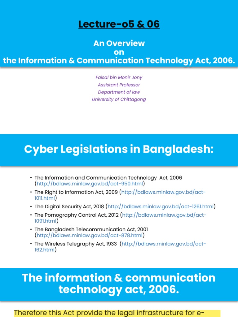 Lecture-05 & 6, The Information & Communication Technology Act, 2006 ...