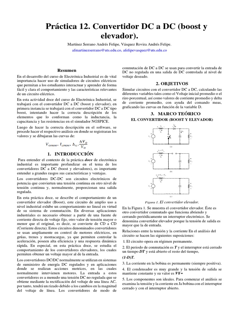 Práctica 12. Convertidor DC A DC (Boost y Elevador) .Reta | PDF ...
