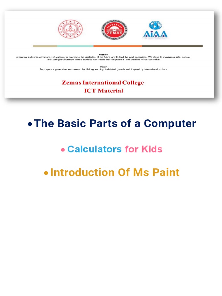 The Basic Parts of A Computer: - Introduction of Ms Paint | PDF | Point And Click | Computer ...